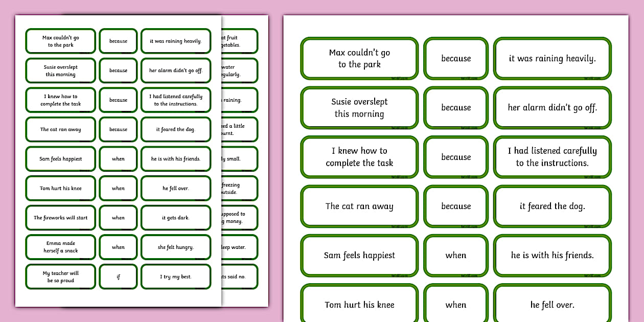 Sentence Game Conjunctions Because, When, If, Although, But