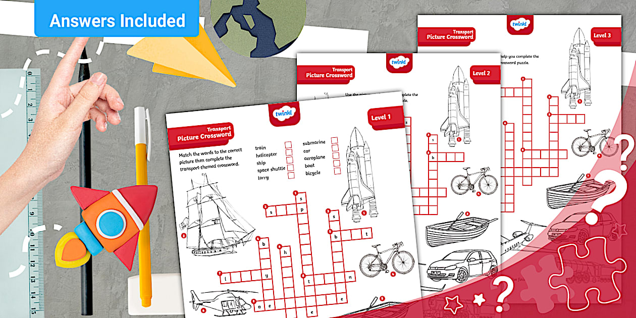 Transport Themed Fun Picture Crossword Puzzle -AL - Kids