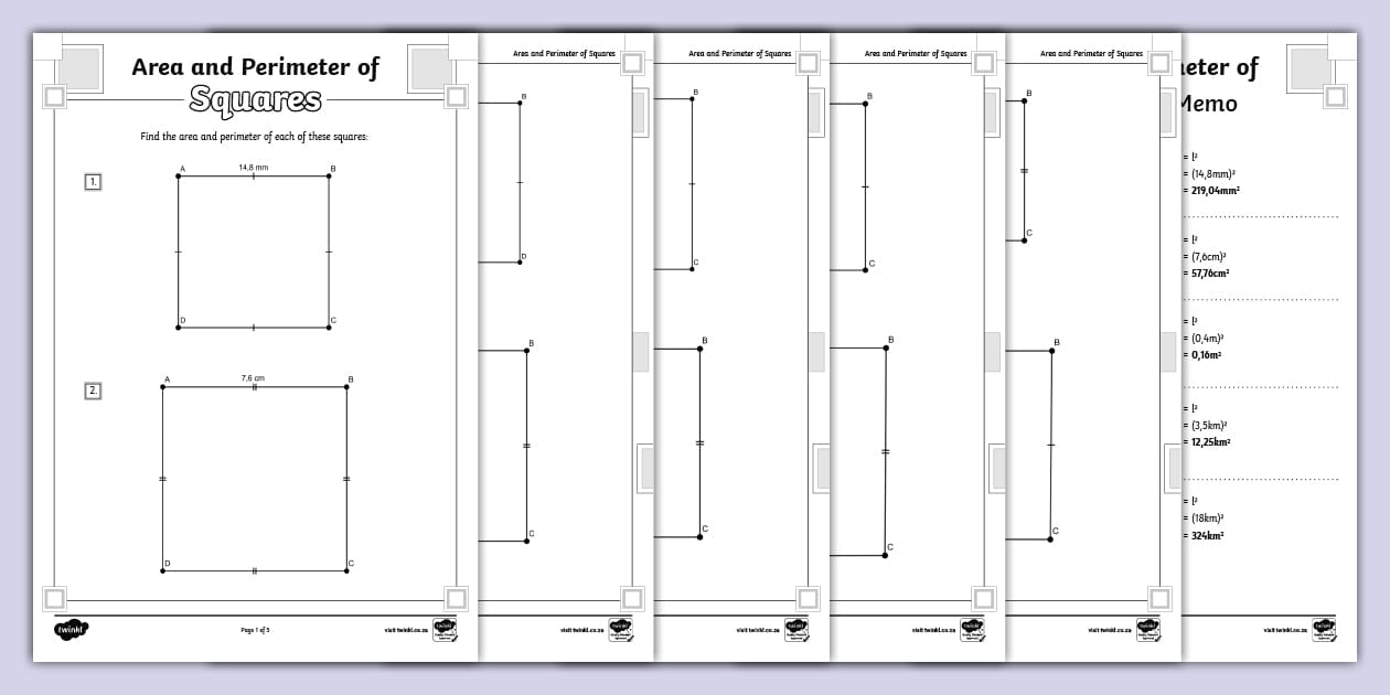 Area and Perimeter of Squares Activity Sheet (teacher made)