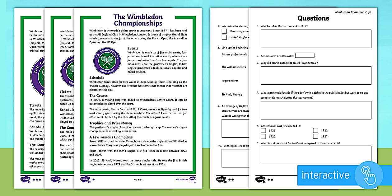 Higher Ability Wimbledon Differentiated Worksheets - Twinkl