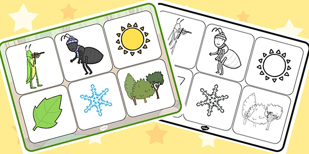 Editable The Ant and the Grasshopper Matching Mat (SEN)