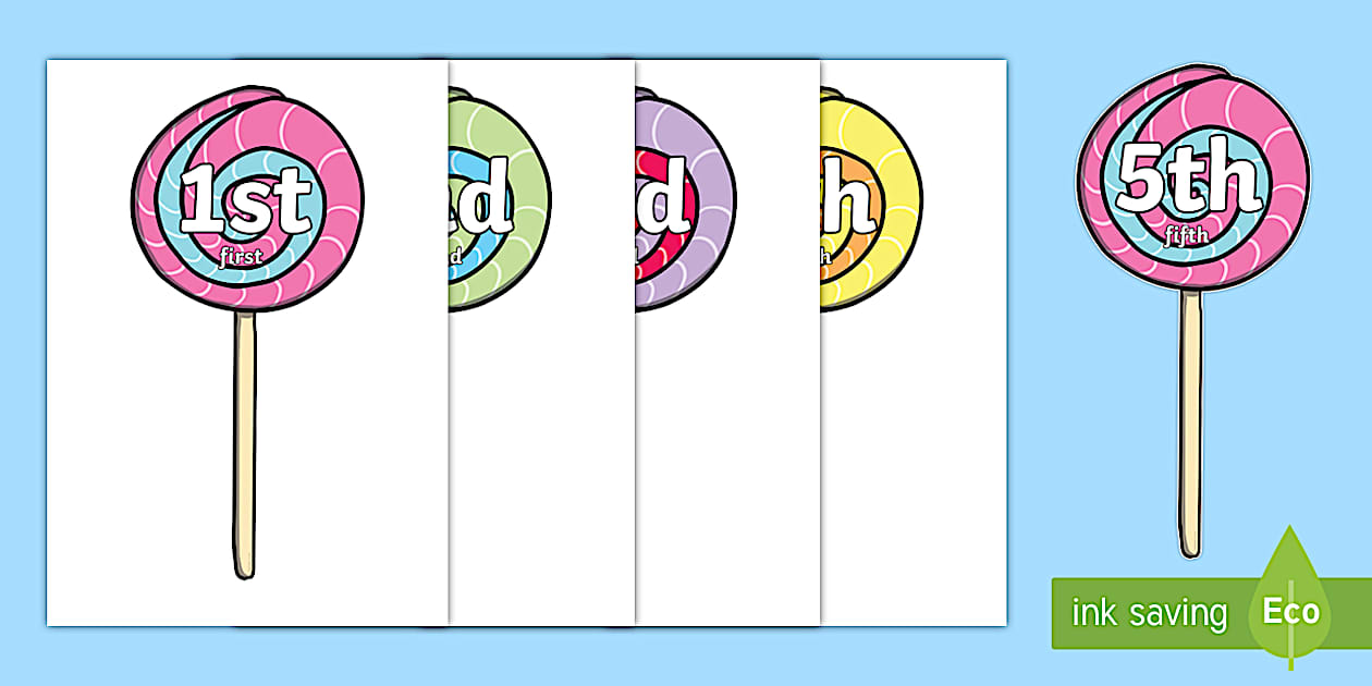 SA Ordinal Number Posters on Lollipops Cut-Outs - Twinkl