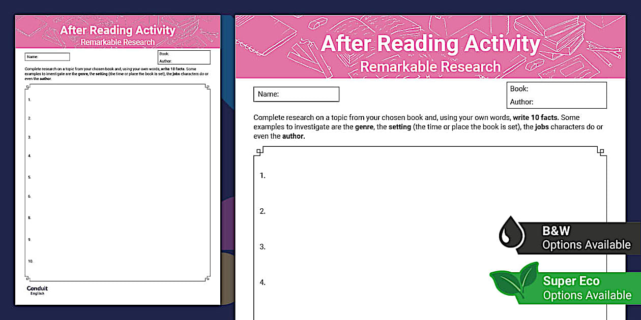 'Remarkable Research' After Reading Activity (teacher made)