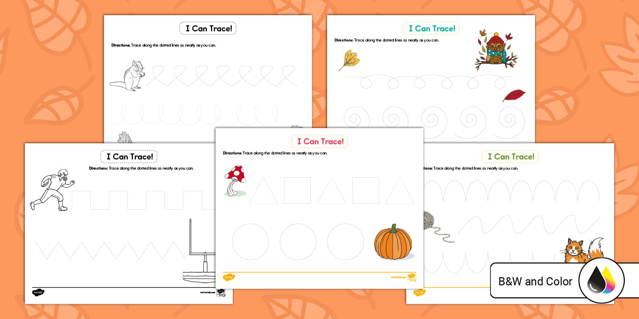 Early Childhood Fall Tracing Worksheet - Twinkl