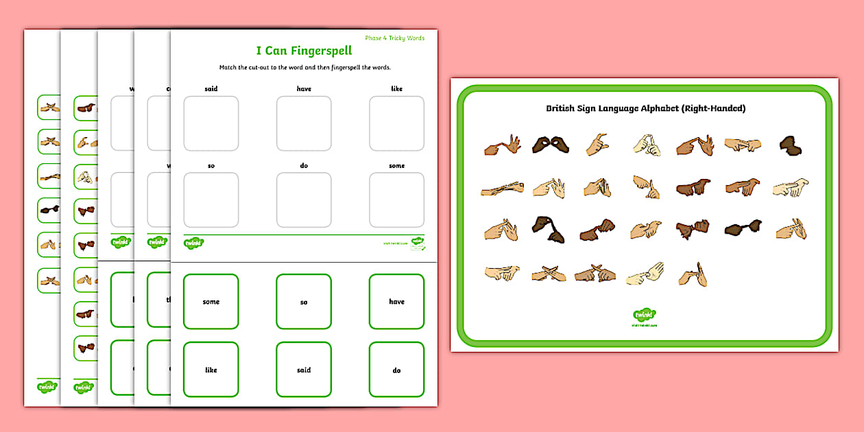 I Can Fingerspell Phase 4 Tricky Words Worksheets - Twinkl