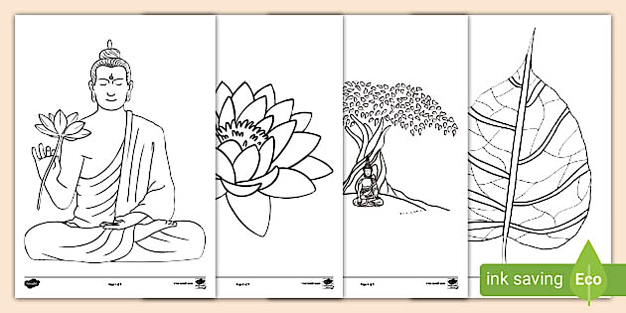 Vesak Colouring Pages - Buddhism - Religion - Primary