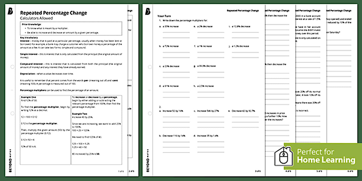 👉 Repeated Percentage Change Worksheet | GCSE Maths