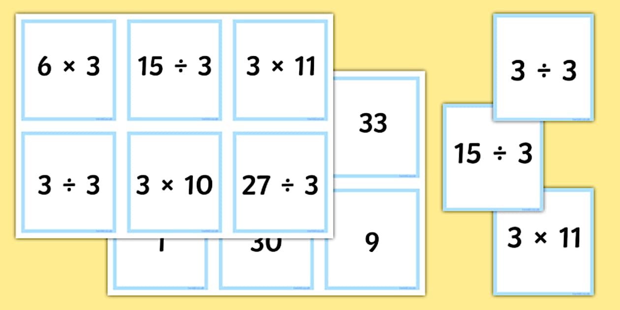Multiplication Division Facts The 3 Times Table Matching Cards