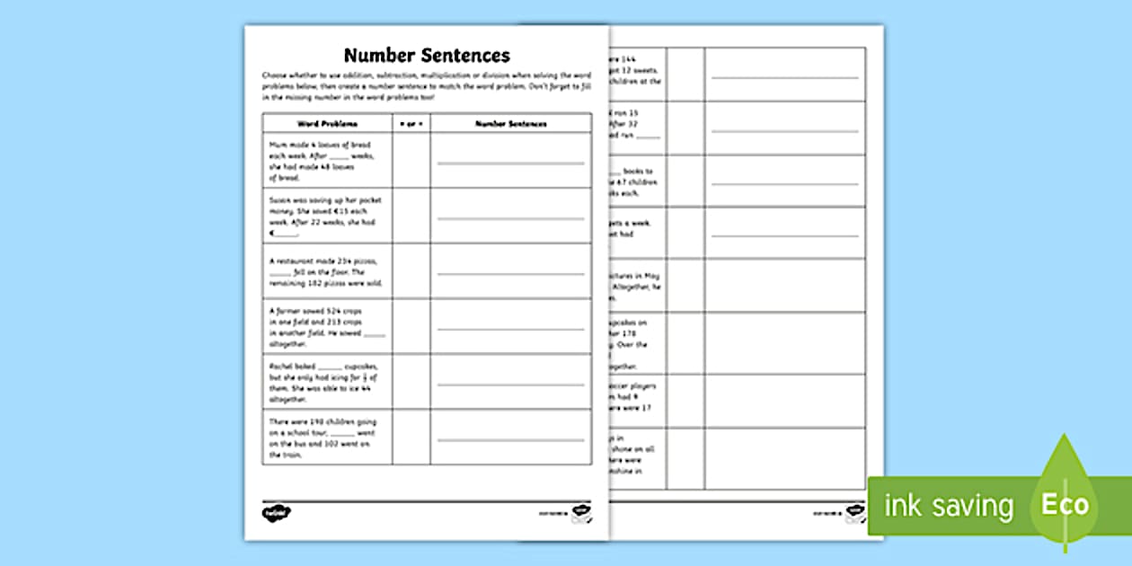 Editable Create Number Sentences with Mixed Operations Worksheet