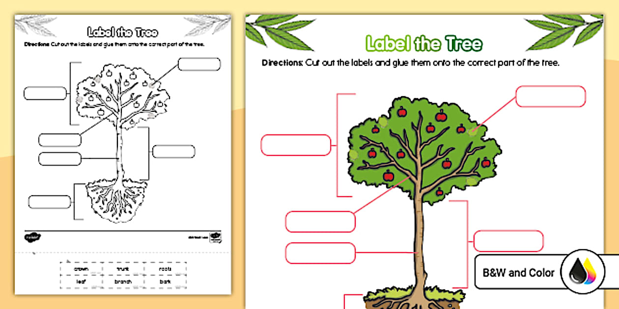 Early Childhood Label the Tree Cut and Paste Worksheet