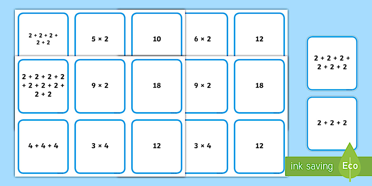 Editable Multiplication as Repeated Addition Matching Cards