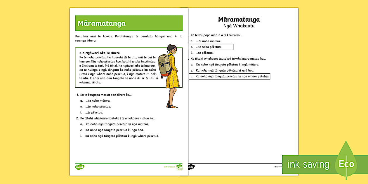 Backpacking Reading Comprehension Worksheet / Worksheet - Te Reo Maori