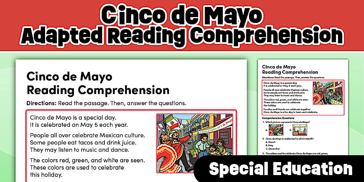 Cinco de Mayo Adapted Reading Comprehension Worksheet