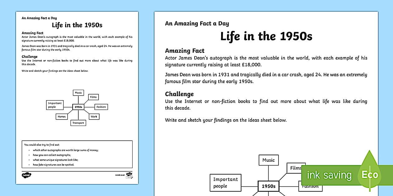 Life in the 1950s Worksheet / Worksheet (Teacher-Made)
