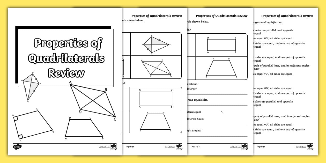 Fifth Grade Properties of Quadrilaterals Review Booklet