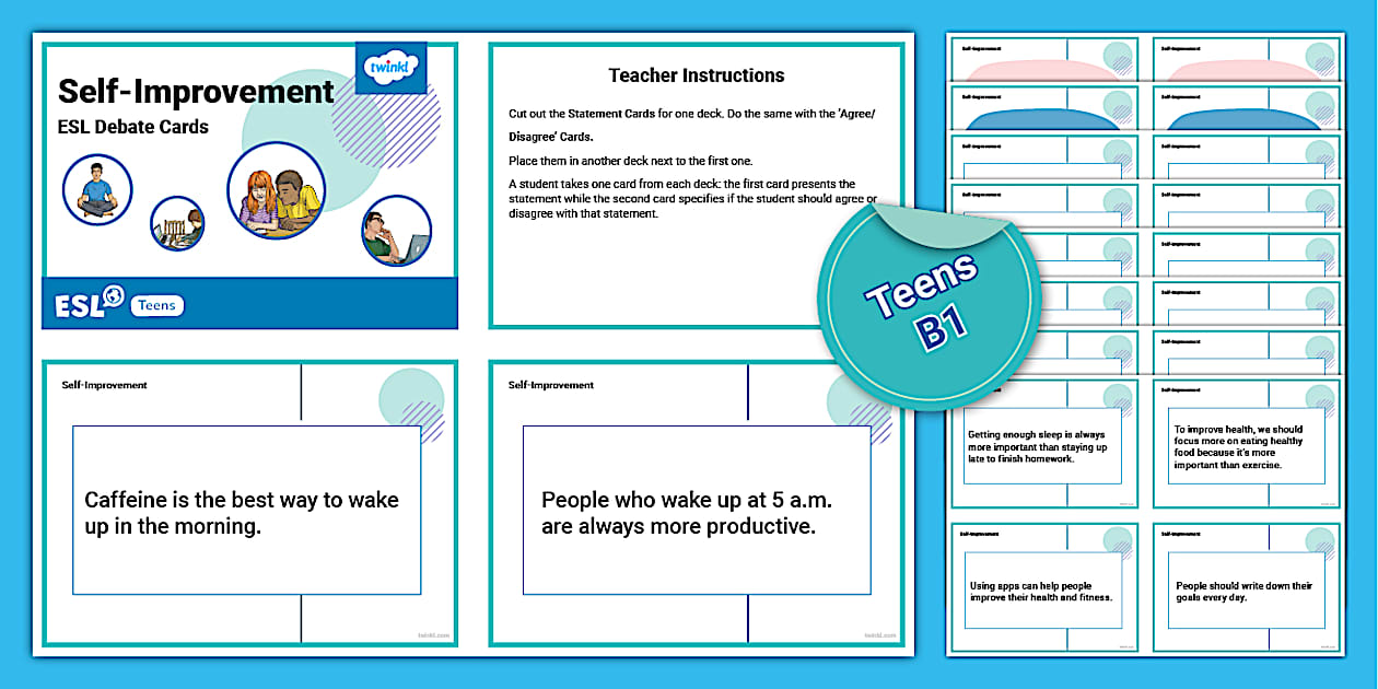 ESL Self-Improvement Debate Cards [Teens, B1] (teacher made)