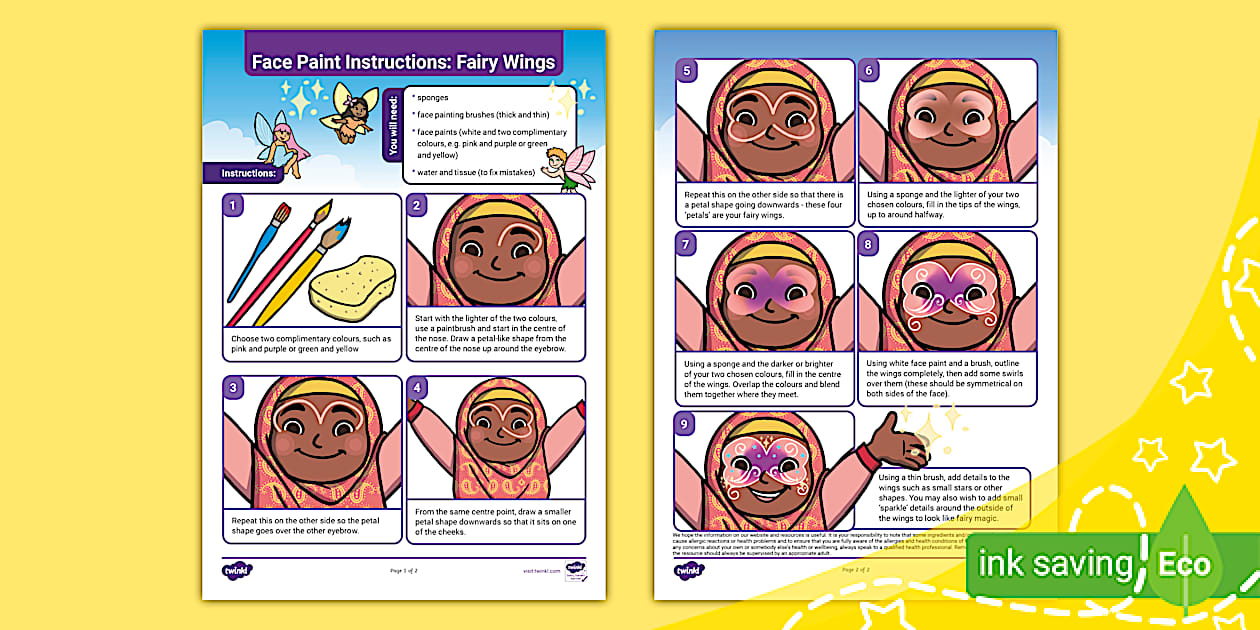 Face Paint Instructions: Fairy Wings (teacher made) - Twinkl
