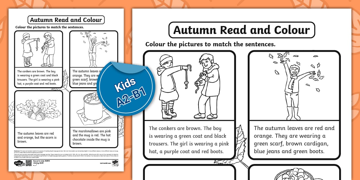 ESL Autumn Read and Colour Worksheet | Twinkl (teacher made)