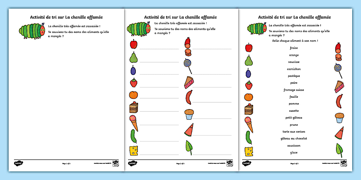 Activité de tri sur La chenille affamée