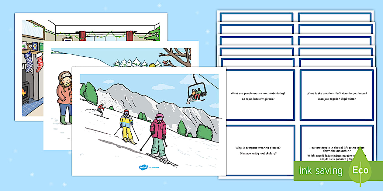 Winter Scenes and Question Cards Pack English/Polish - Winter Scenes and