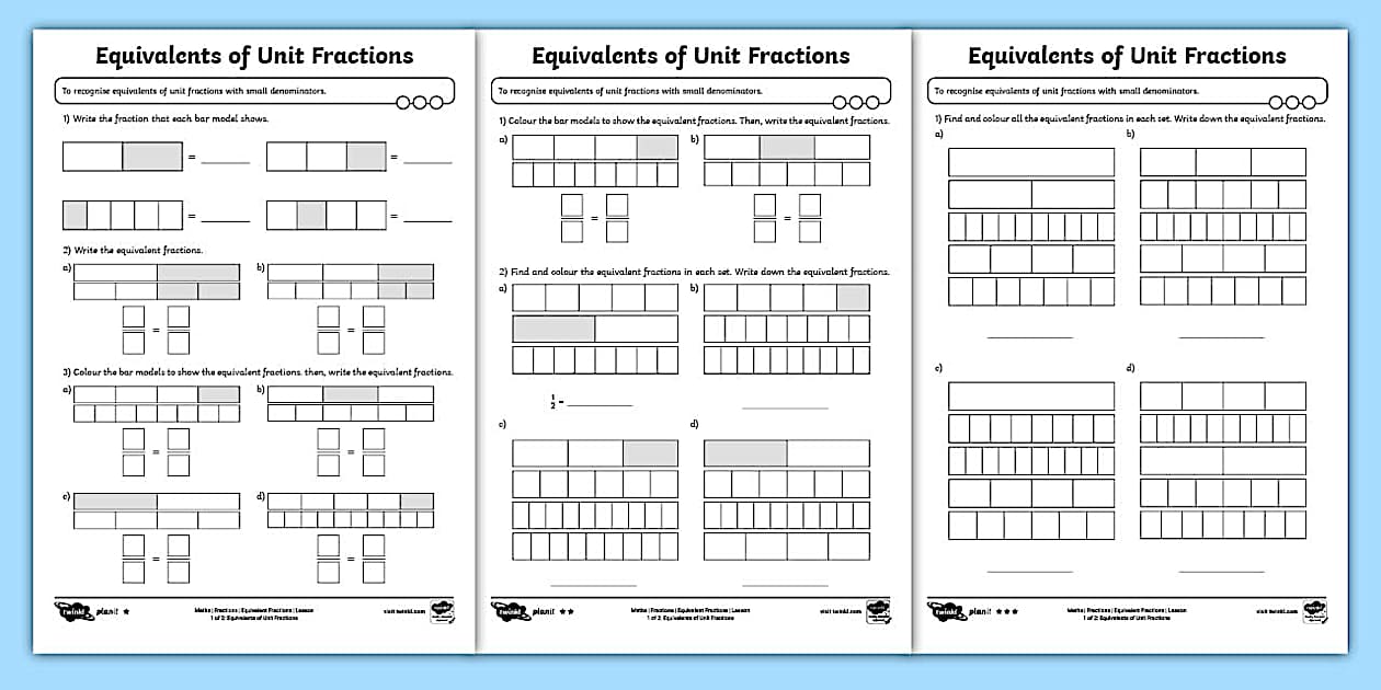👉 Equivalents of Unit Fractions: Differentiated Maths Activity Sheet