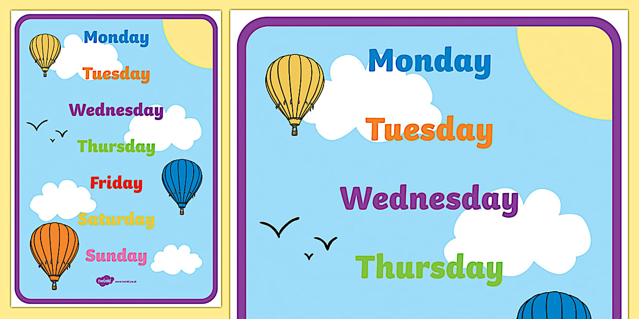 Cursive English Days of the Week A4 Display Poster - Twinkl