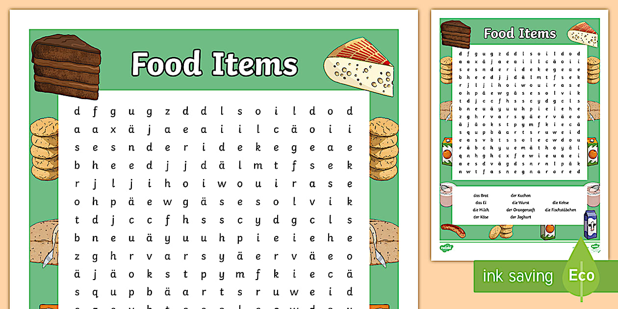 Food Items Word Search - German (teacher made) - Twinkl