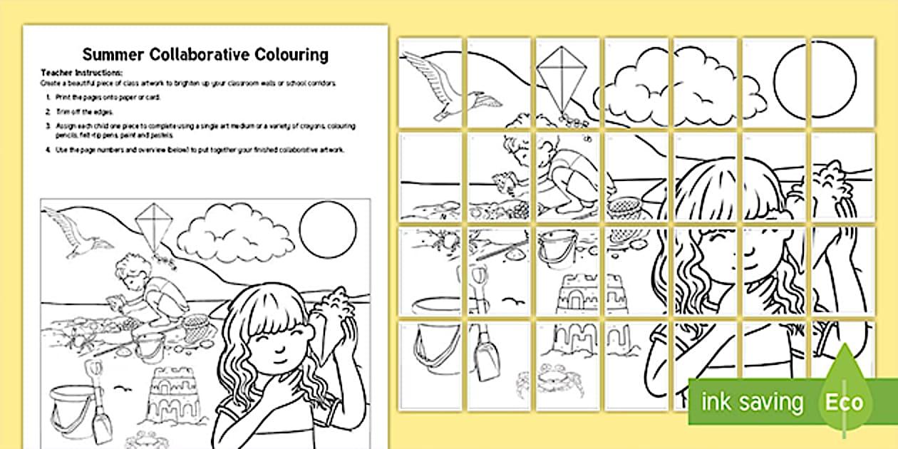 Summer Collaborative Colouring (teacher made) - Twinkl