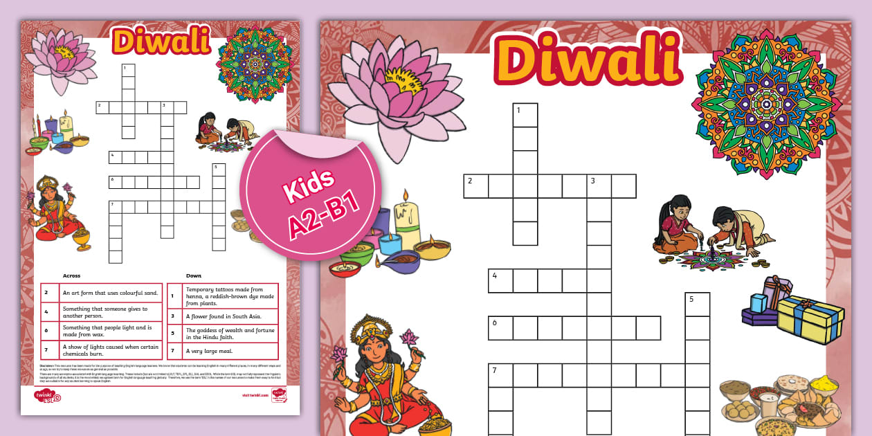 Twinkl Diwali Crossword for Kids (Teacher-Made) - Twinkl