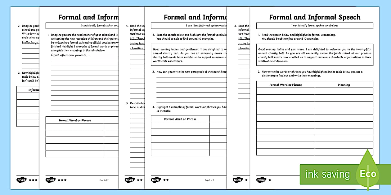 Formal and Informal Speech Differentiated Worksheet / Worksheets-Australia