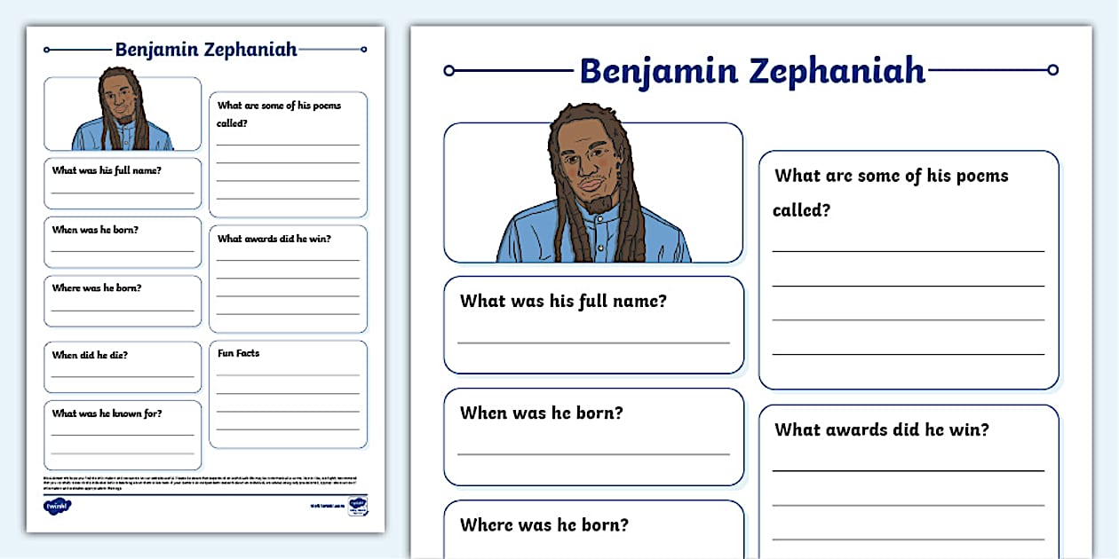KS1 Benjamin Zephaniah Fact File Template,Benjamin Zephaniah