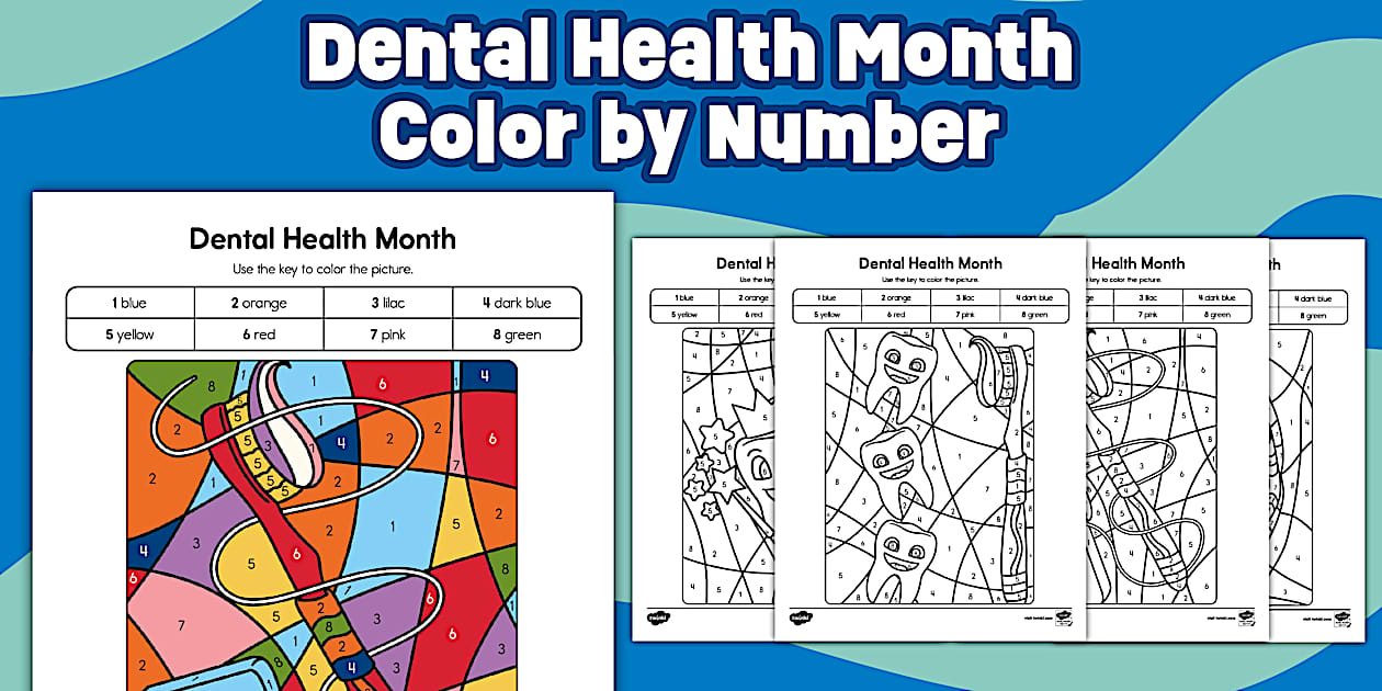 Dental Health Month Color by Number Worksheets