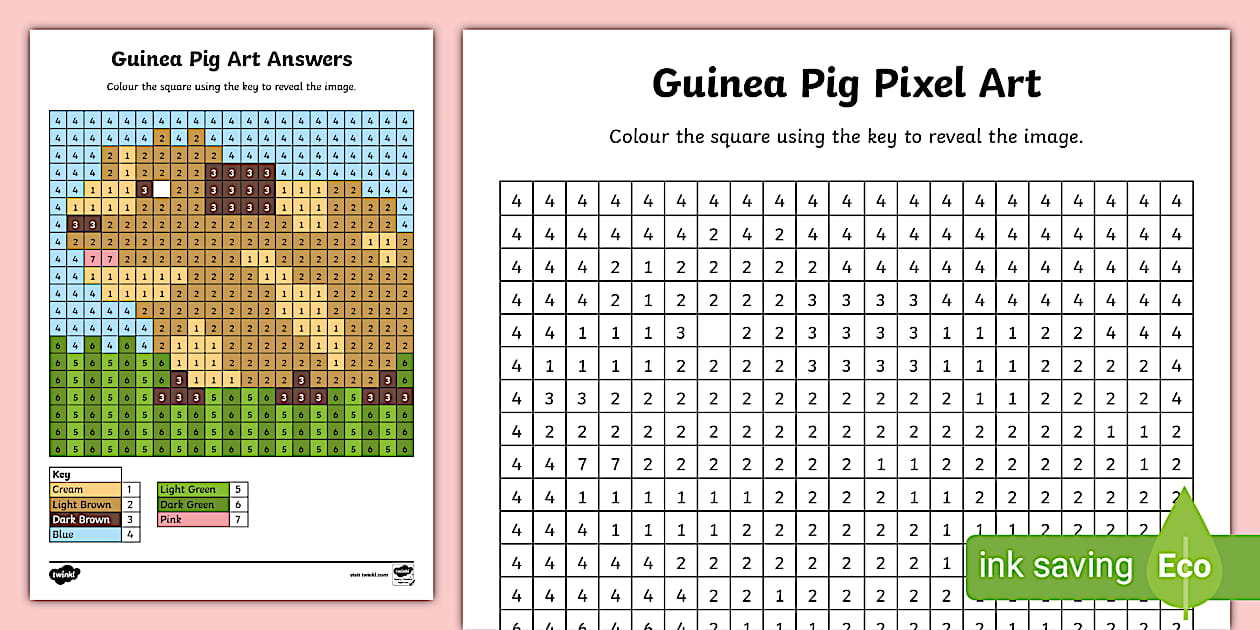 Free Guinea Pig Pixel Art Template for Kids: Download here!