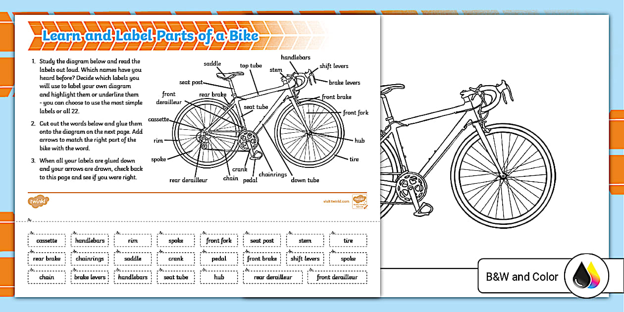 Parts of a Bicycle Labeling Worksheet - Twinkl