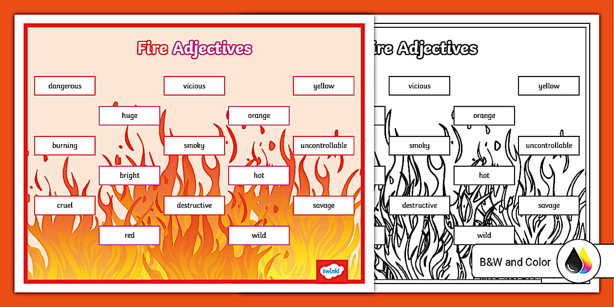 Fire Adjectives Vocabulary Mat (teacher made) - Twinkl