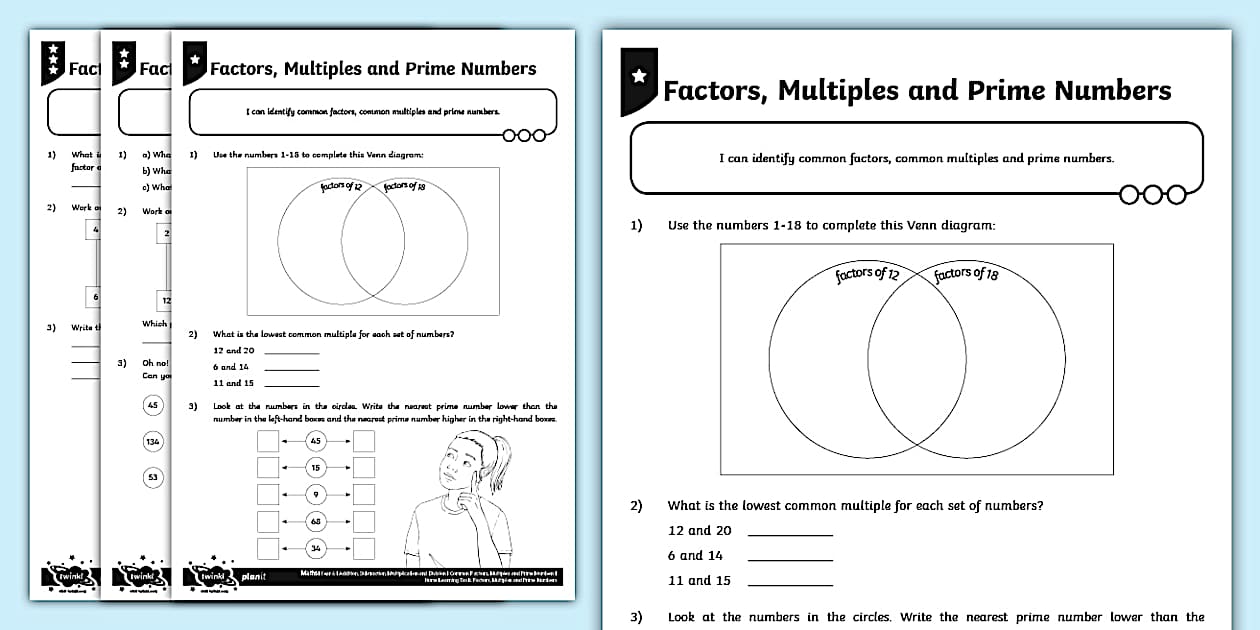 Factors, Multiples and Prime Numbers Differentiated Worksheet