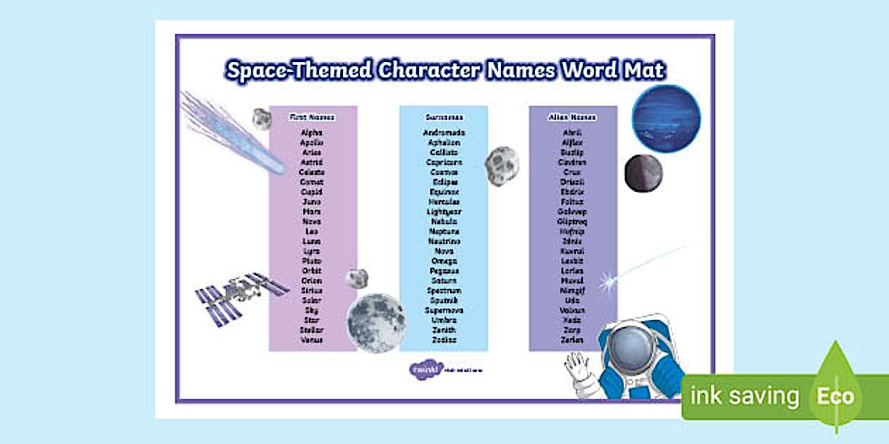 Space-Themed Names Word Mat - Cool Space Primary Resources