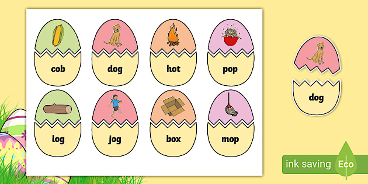 Editable CVC O Words Easter Egg Matching Activity - Twinkl