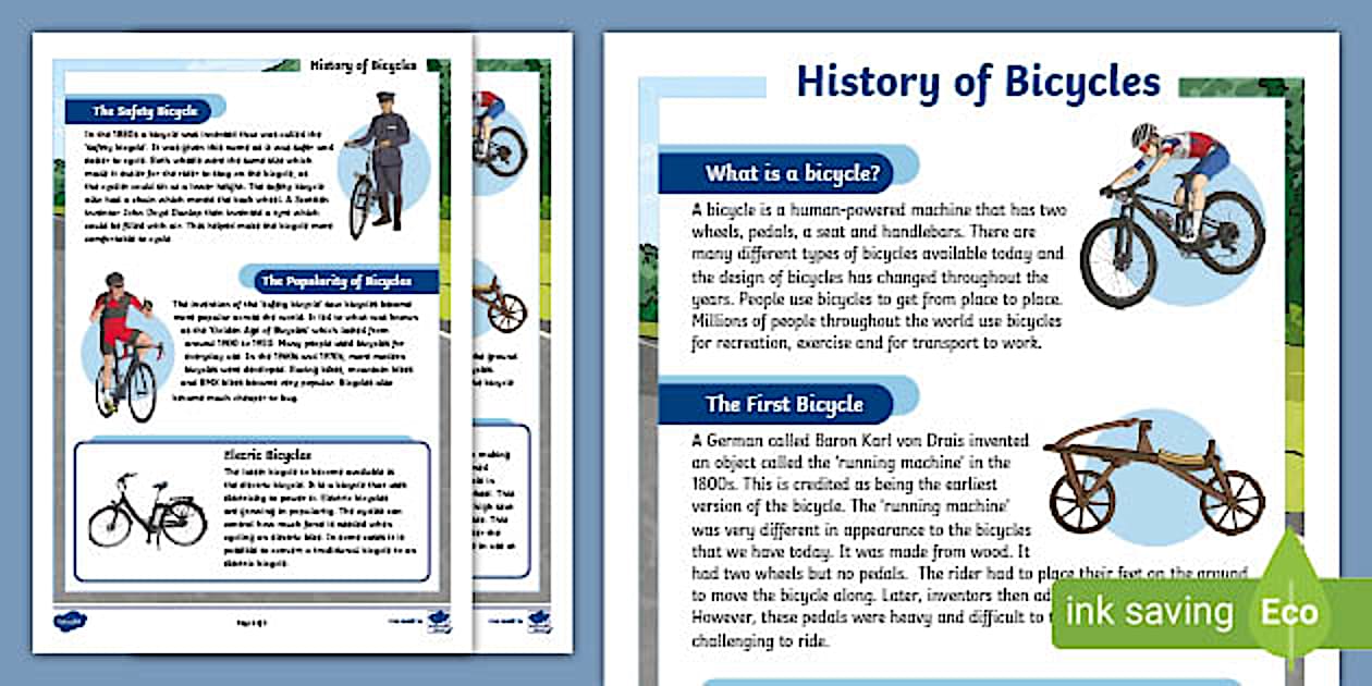 History of Bicycles (Fact File). (teacher made) - Twinkl