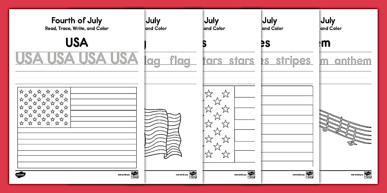 Fourth of July Read, Trace, Write, and Color - Twinkl