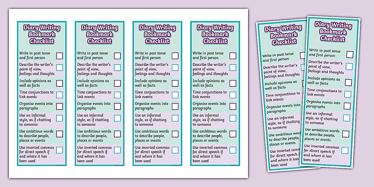 KS2 Features of Diary Writing Bookmark Checklist - Twinkl