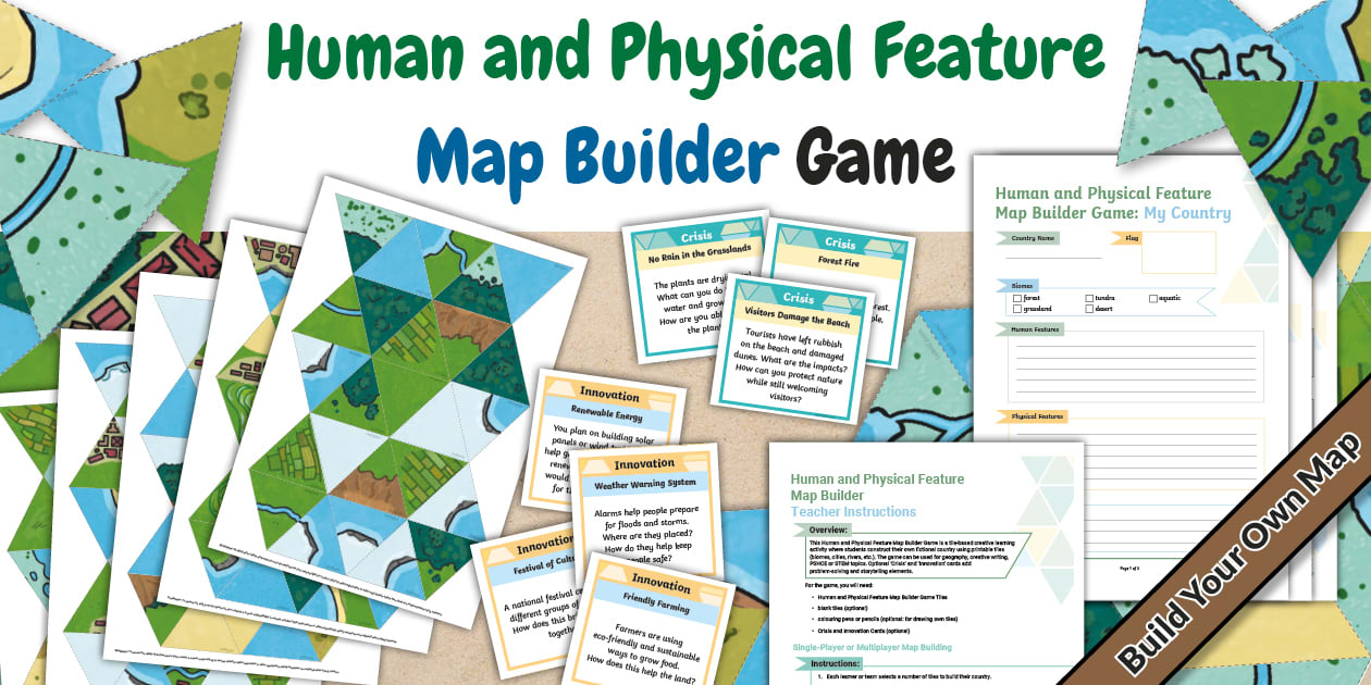 Human and Physical Feature Map Builder Game - KS2 Geography