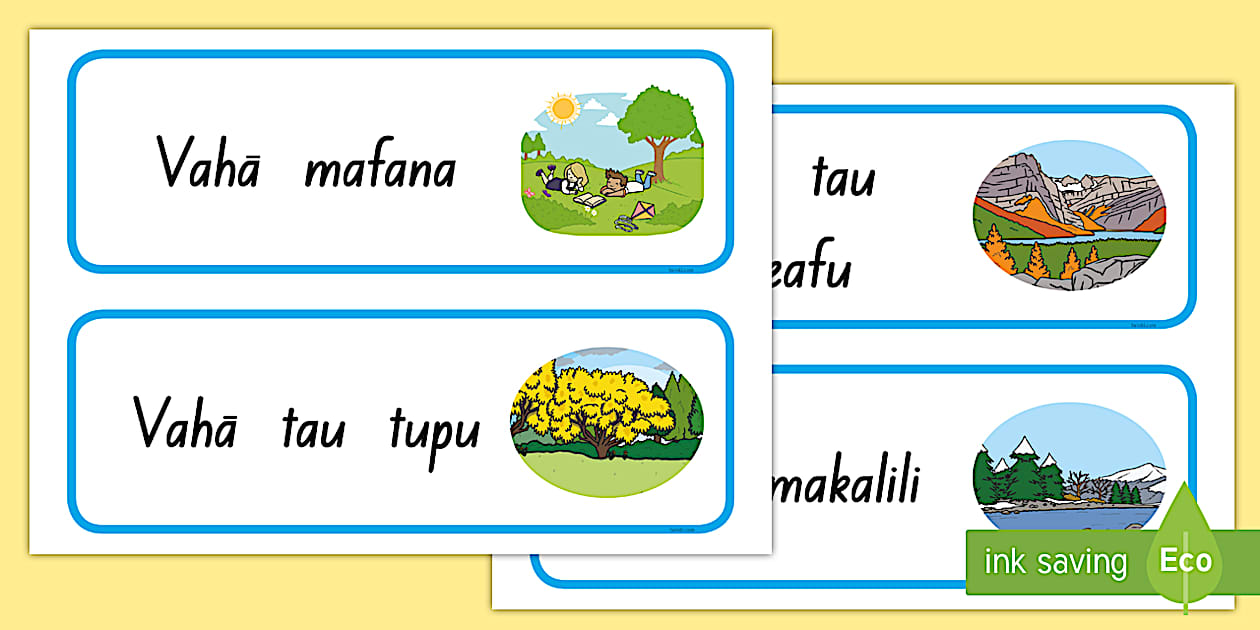 Seasons Labels Niuean/English (teacher made) - Twinkl