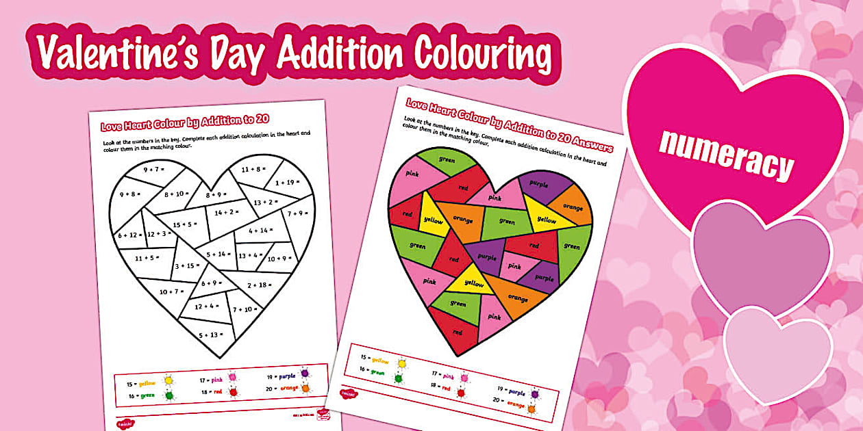 Love Heart Colour by Addition Activity