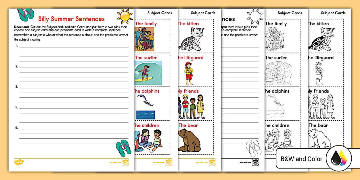 First Grade Silly Summer Sentences Subject and Predicate