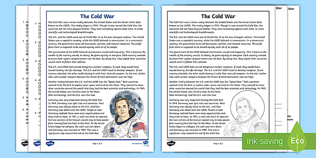 Fifth Grade Cold War Reading Comprehension Worksheet