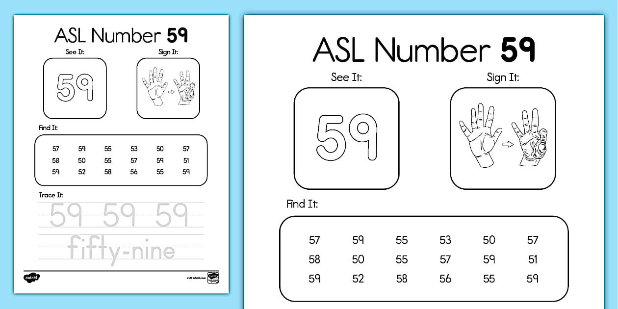 ASL Number 59 Worksheet (professor feito) - Twinkl