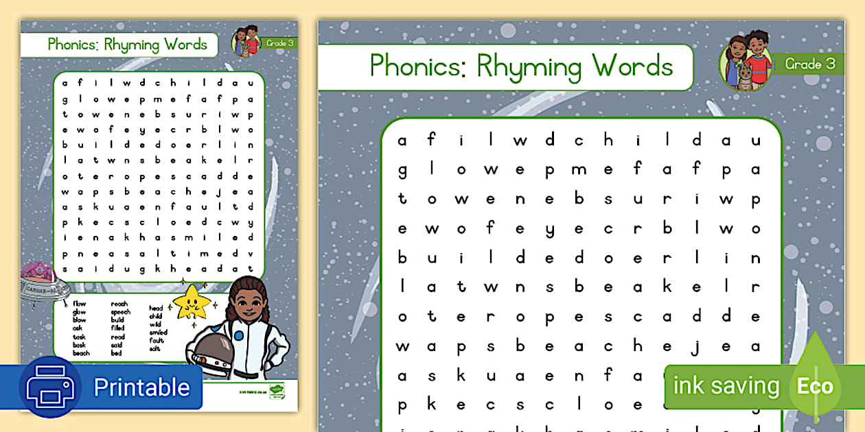 Grade 3 Phonics: Rhyming Words: Wordsearch - Twinkl
