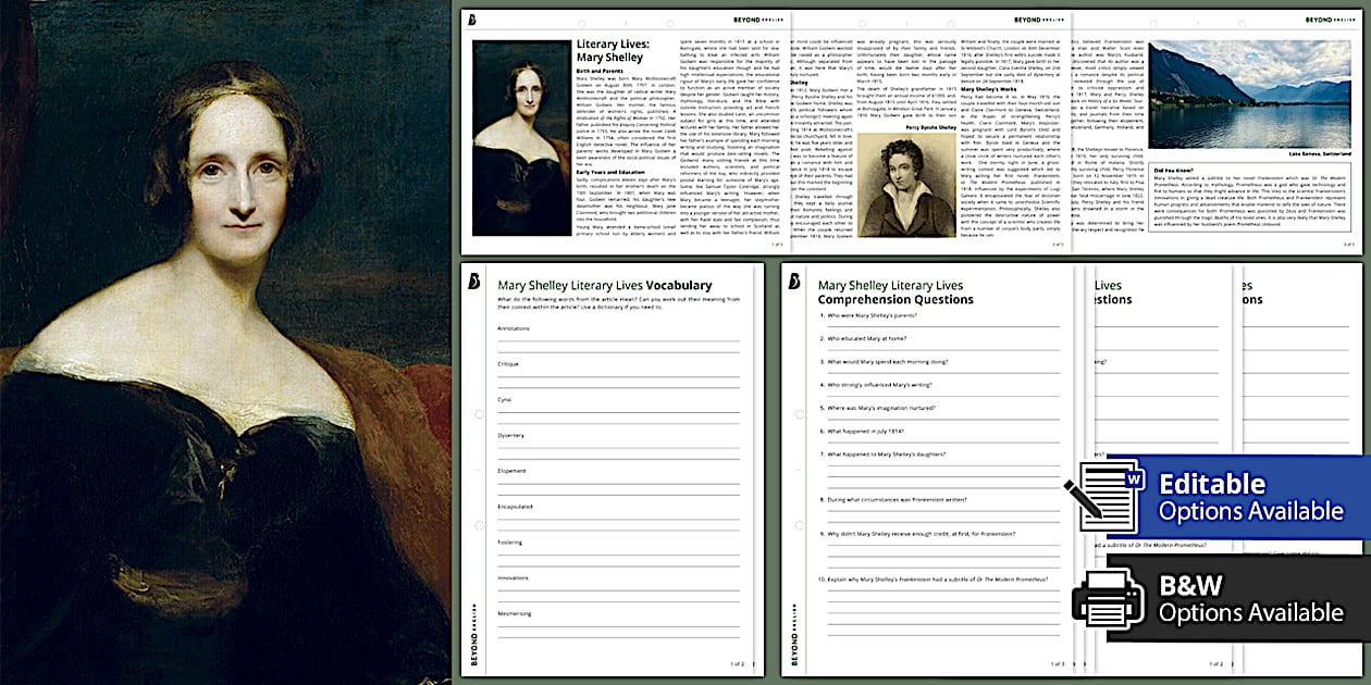 Literary Lives: Mary Shelley Reading Comprehension - Twinkl