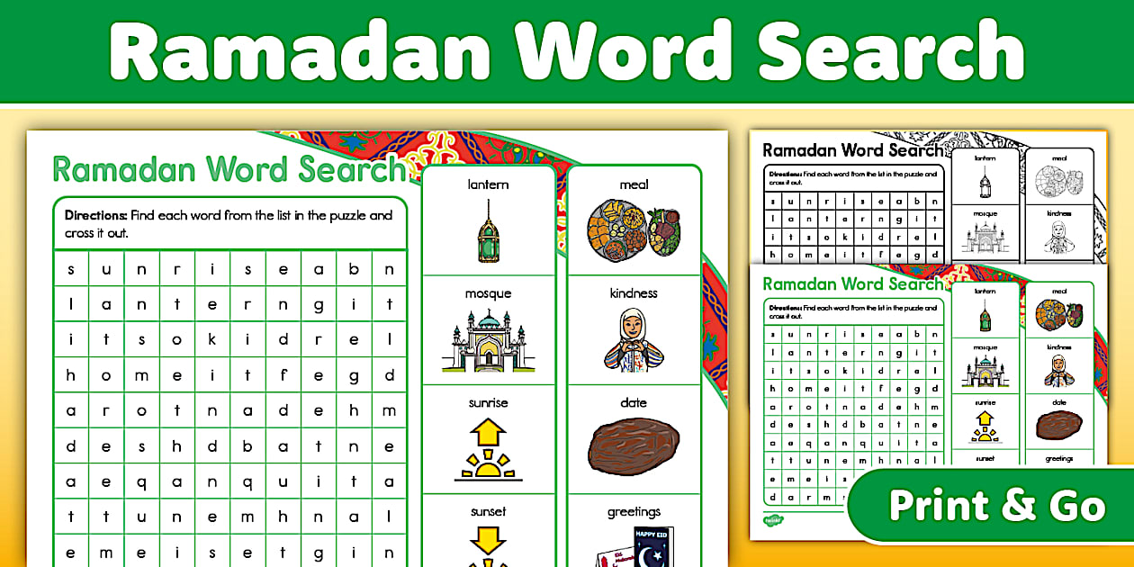 Ramadan Word Search for ELL & Special Education